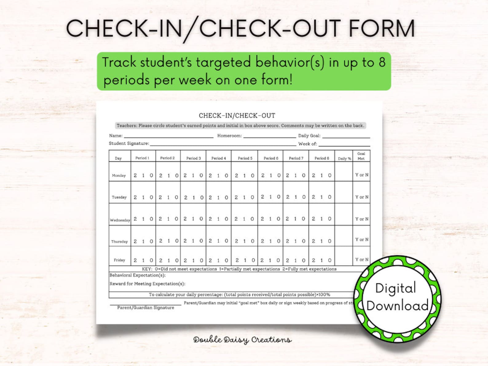 Printable Check-in/check-out Form, CICO, Tier 2 Intervention Tool ...