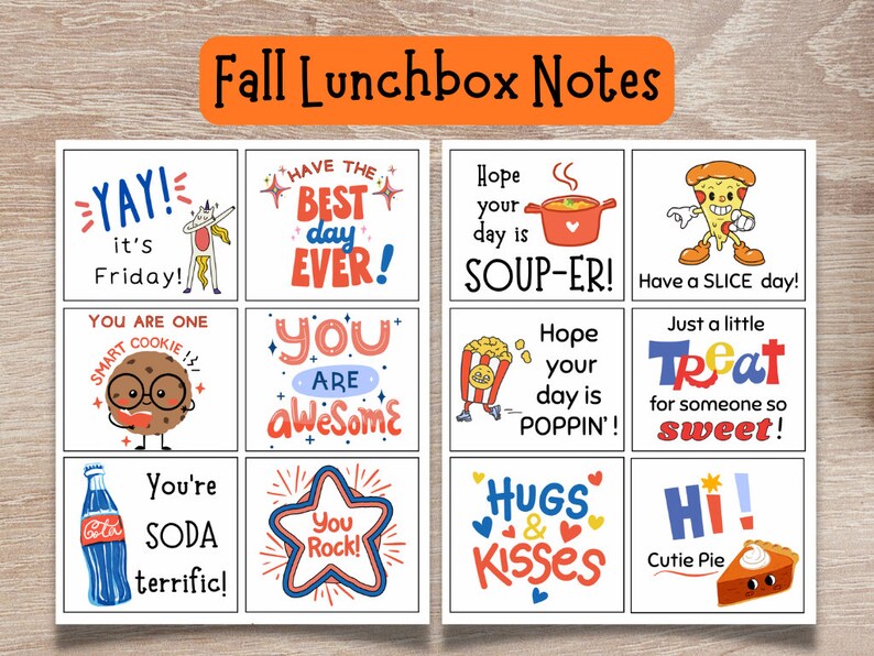 Fall Lunchbox Notes, November Lunchbox Notes, Printable Lunchbox Notes ...