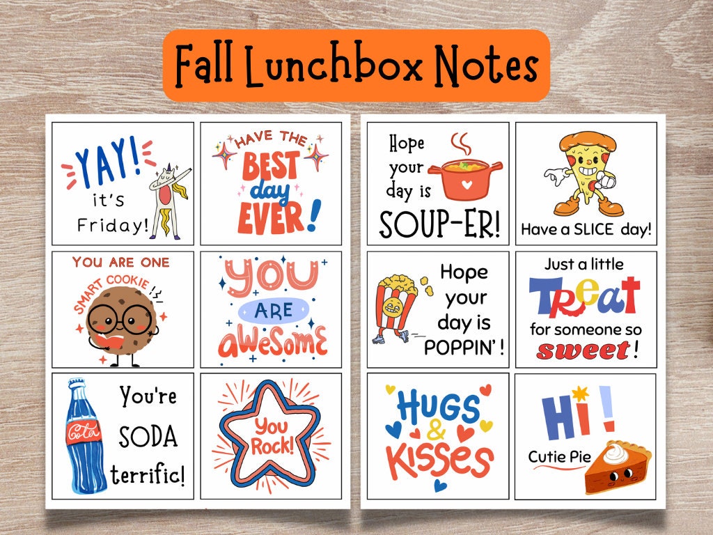 Fall Lunchbox Notes, November Lunchbox Notes, Printable Lunchbox Notes ...
