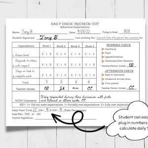 Printable Check-in/check-out Sheets, Middle School CICO, Behavioral ...