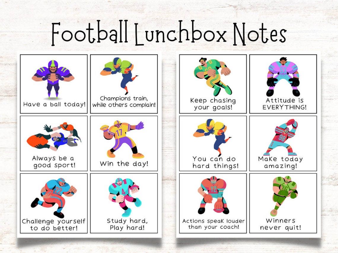 Printable Lunchbox Notes, Football Lunchbox Notes, Motivational Notes ...