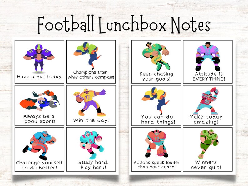 Printable Lunchbox Notes, Football Lunchbox Notes, Motivational Notes ...