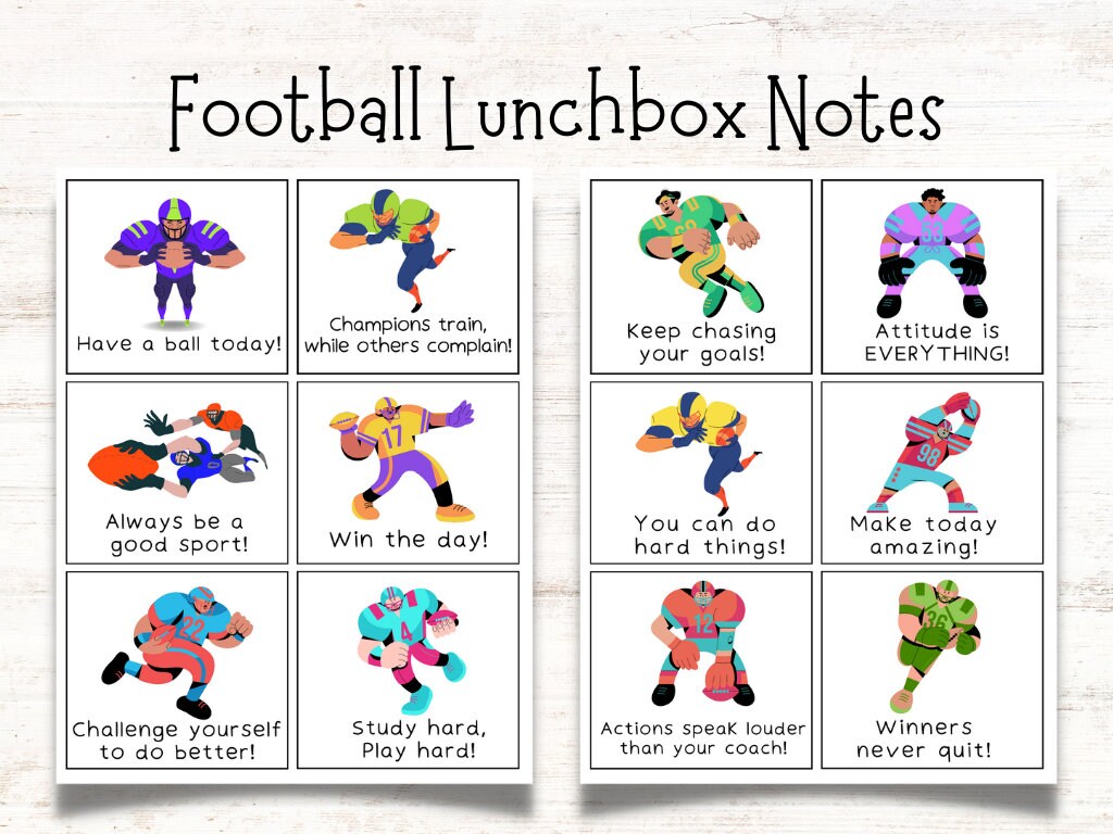 Printable Lunchbox Notes, Football Lunchbox Notes, Motivational Notes ...