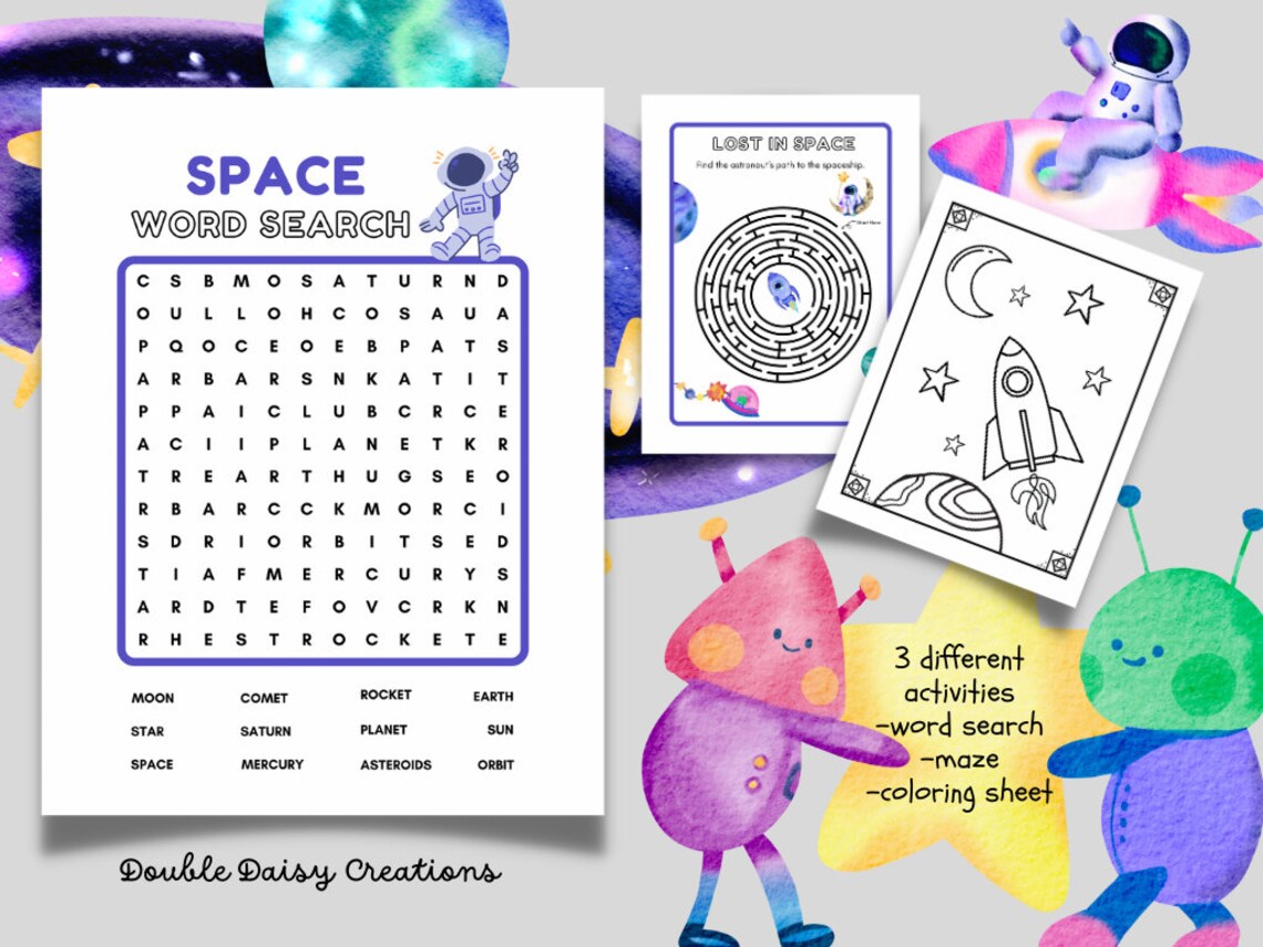 Printable Space Activities, Space Word Search, Space Maze, Space ...