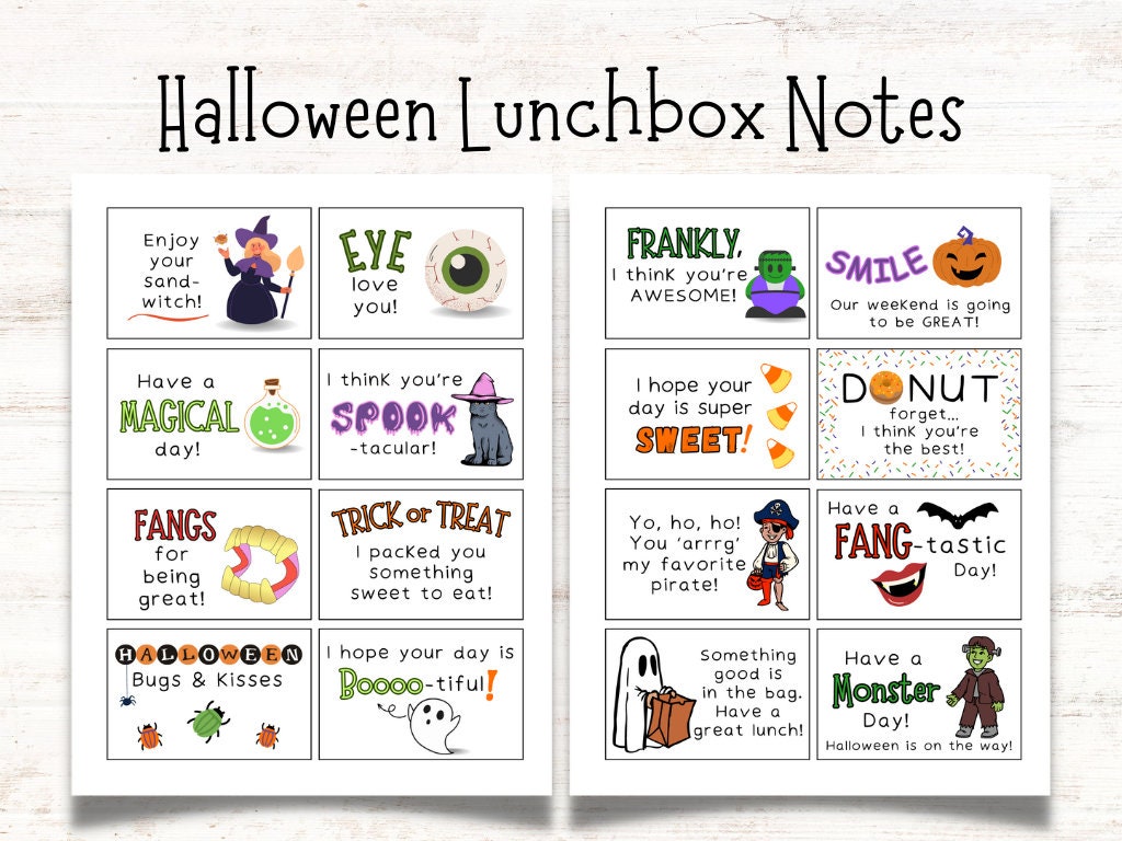 Halloween Lunchbox Notes, Printable Lunchbox Notes, October Lunchbox ...