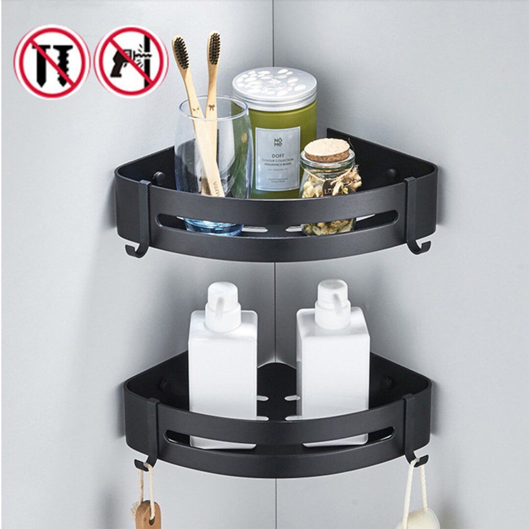 Bathroom Wall Shelf Storage Rack Black Shower Storage Basket Wall Bath ...
