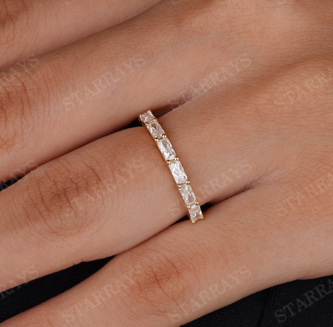 Radiant Cut Diamond Wedding Band, 7 Stone Half Eternity Moissanite Band ...