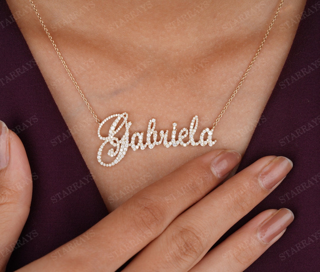 14k Gold Diamond Name Necklace Pave Moissanite Initial Gold - Etsy