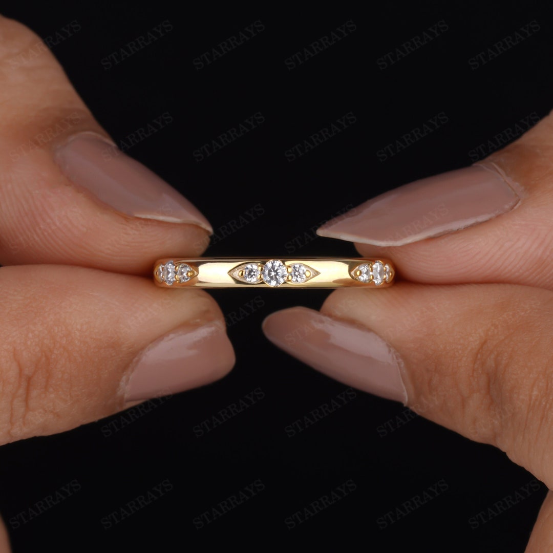 Flush Set Eternity Band Round Cut Lab Grown Diamond Wedding - Etsy