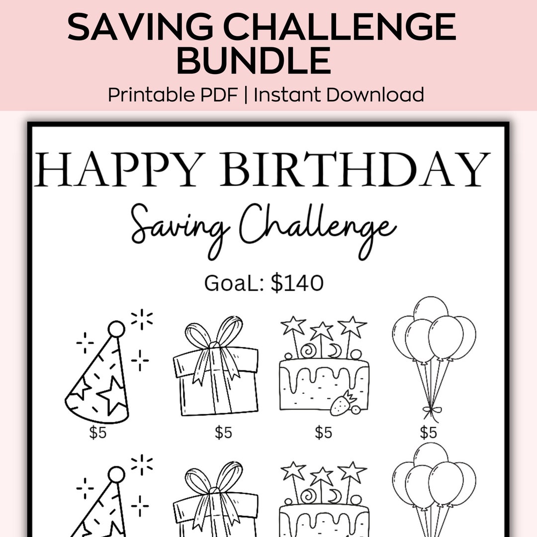 A6 Happy Birthday Savings Challenge,mini Savings Challenge,save 140 ...