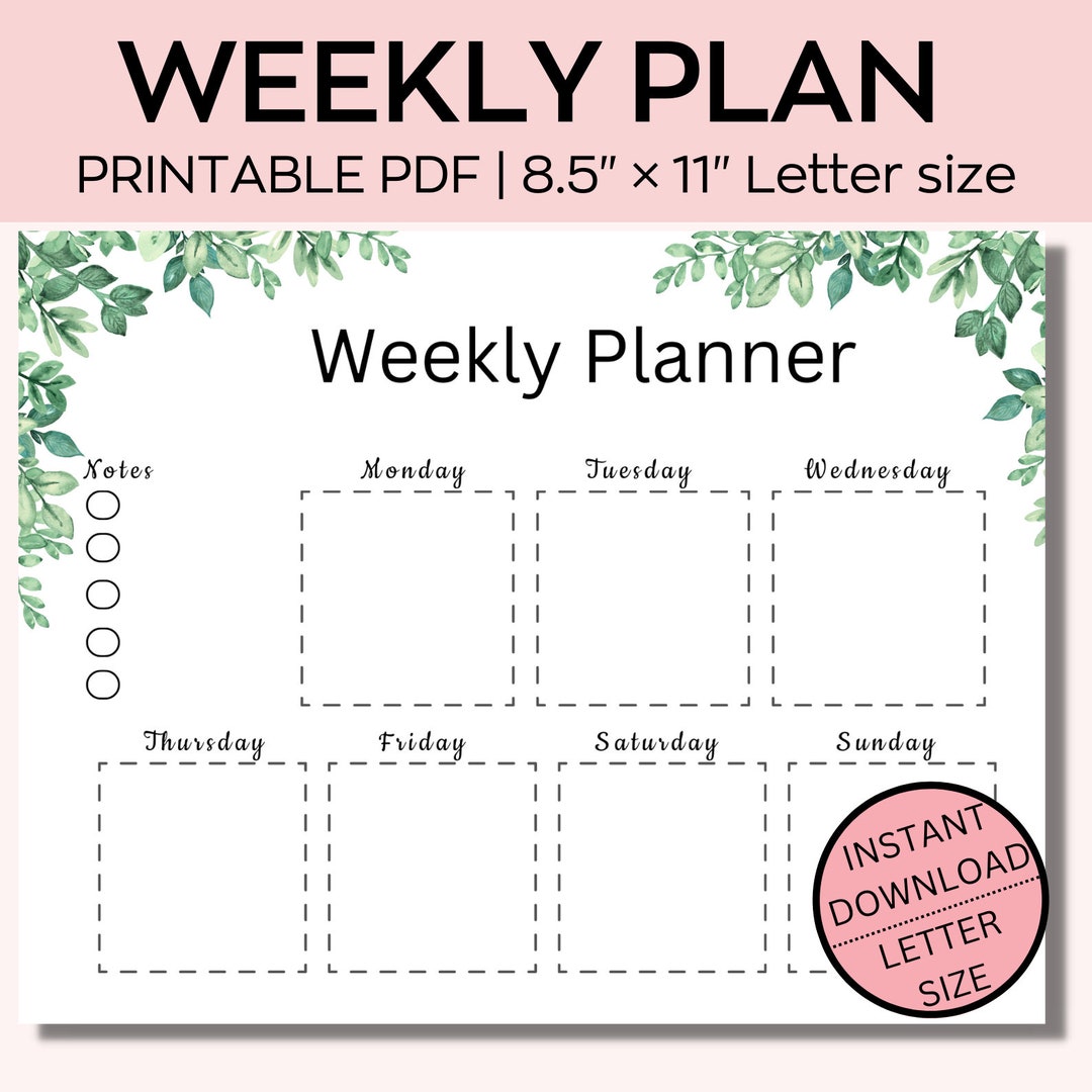 Weekly Planner Printable Week at a Glance, Weekly Organizer, Office ...