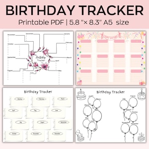 Birthday Tracker, A5 Journal Page Printable, Birthday Calendar ...