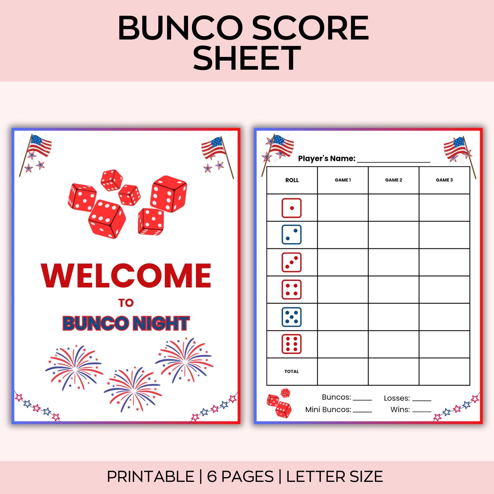 Patriotic Bunco Printable Bundle, Score Cards, Tally and Table Cards ...