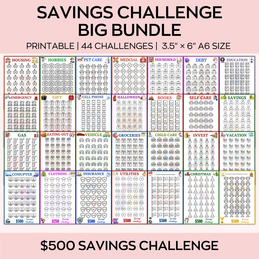 A6 Sized 500 USD Savings Challenge Big Bundle, Savings Challenge ...