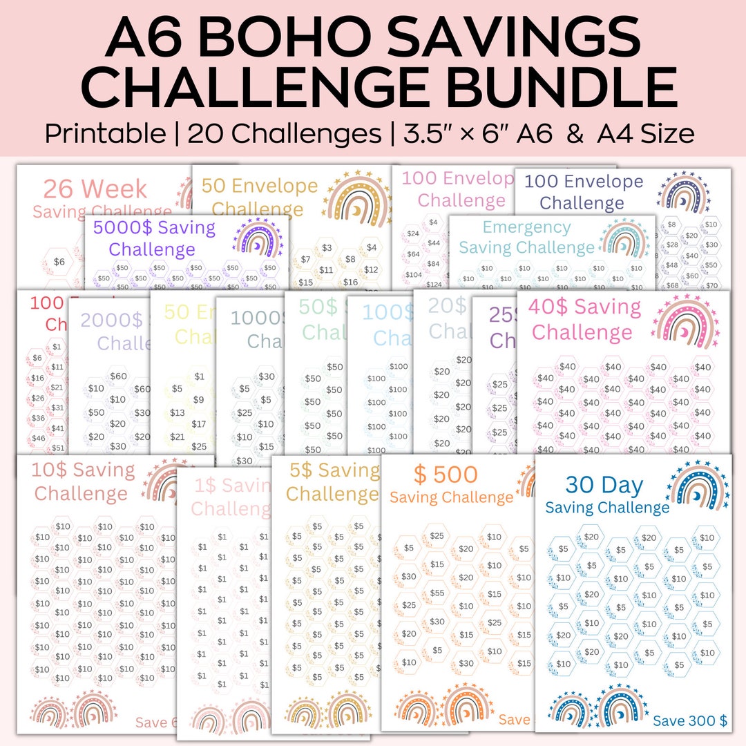 A6 Savings Challenge Printable, Boho Saving Money Tracker Bundle, A6 ...