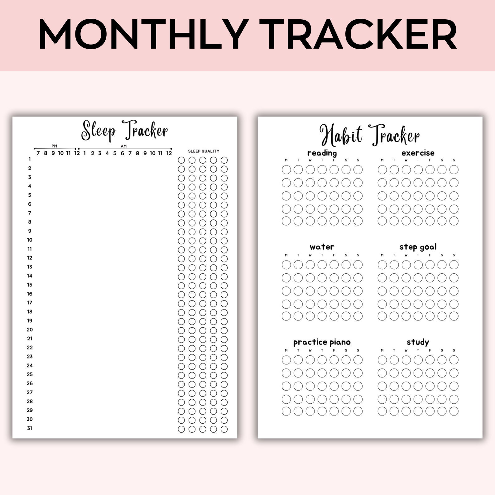Monthly Tracker Bundle, A5 Printable Journal Pages, Everyday Habit ...