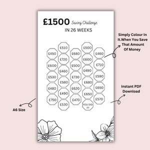 Pound Savings Challenge Printable A6 Flower Saving Money - Etsy