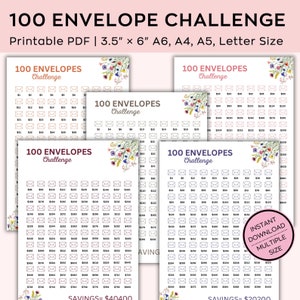 100 Envelope Saving Challenge,a6 Wild Flower Saving Tracker,cash ...