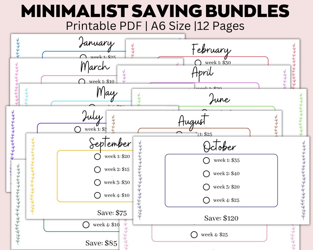 Minimalist Low Income Savings Challenge Printable Monthly - Etsy