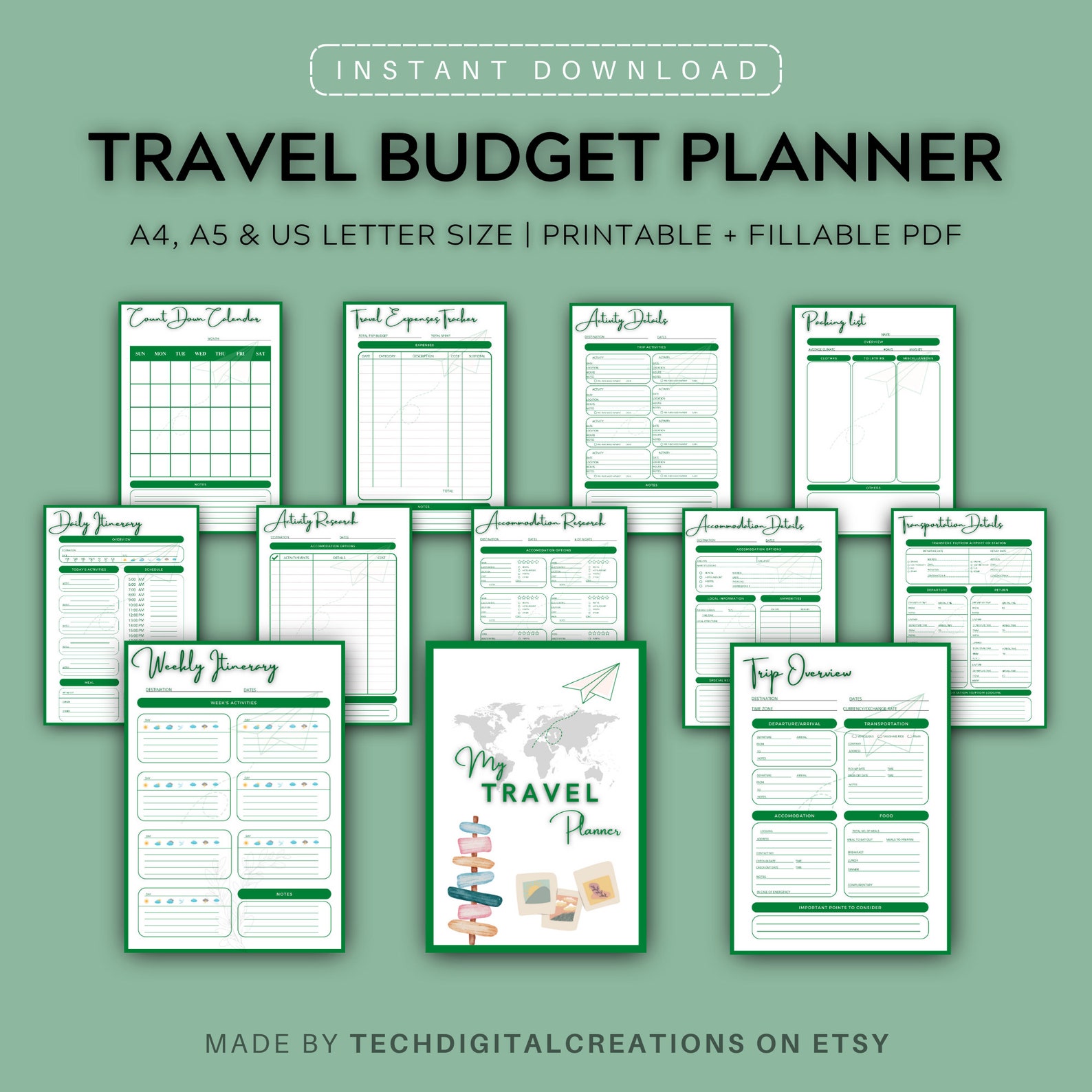 Printable Travel Itinerary Travel Plan Printable Printable - Etsy