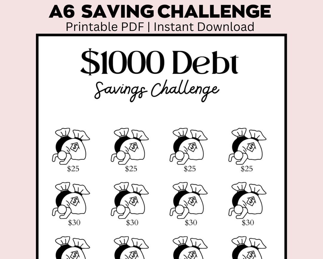 A6 1000 Debt Savings Challenge Mini Savings Challenge 1000 - Etsy