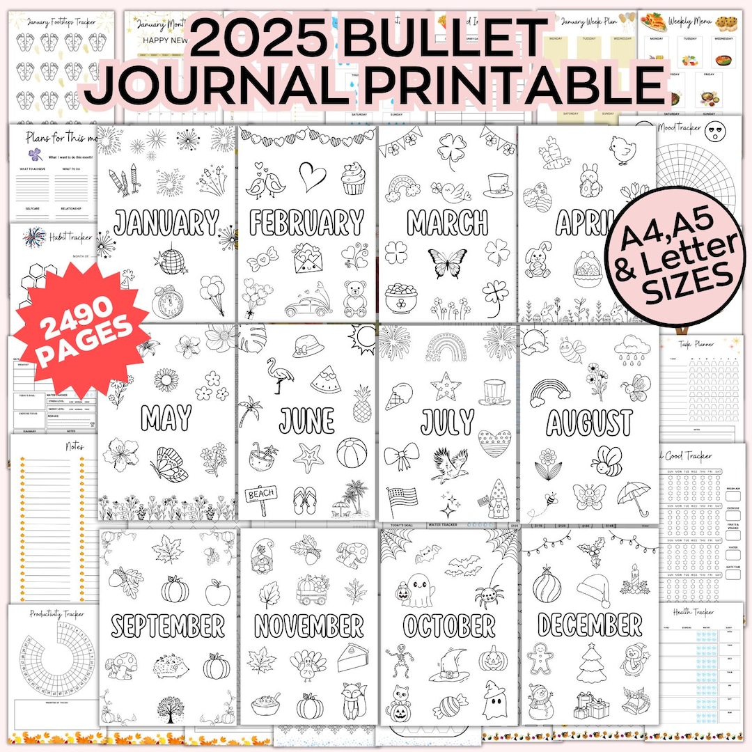 2025 Premade Bullet Journal Bundle, Undated Digital Bullet Journal ...