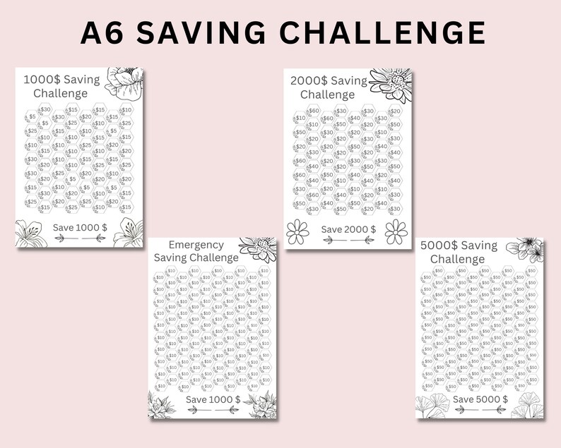 A6 Saving Challenge Printable Bundle, Saving Money Tracker, A6 Sized ...