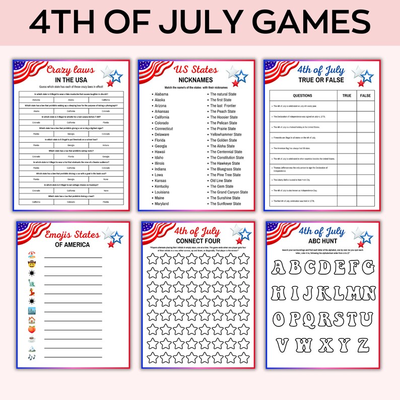 Printable 4th of July Games, Independence Day Games, 4th of July Picnic ...