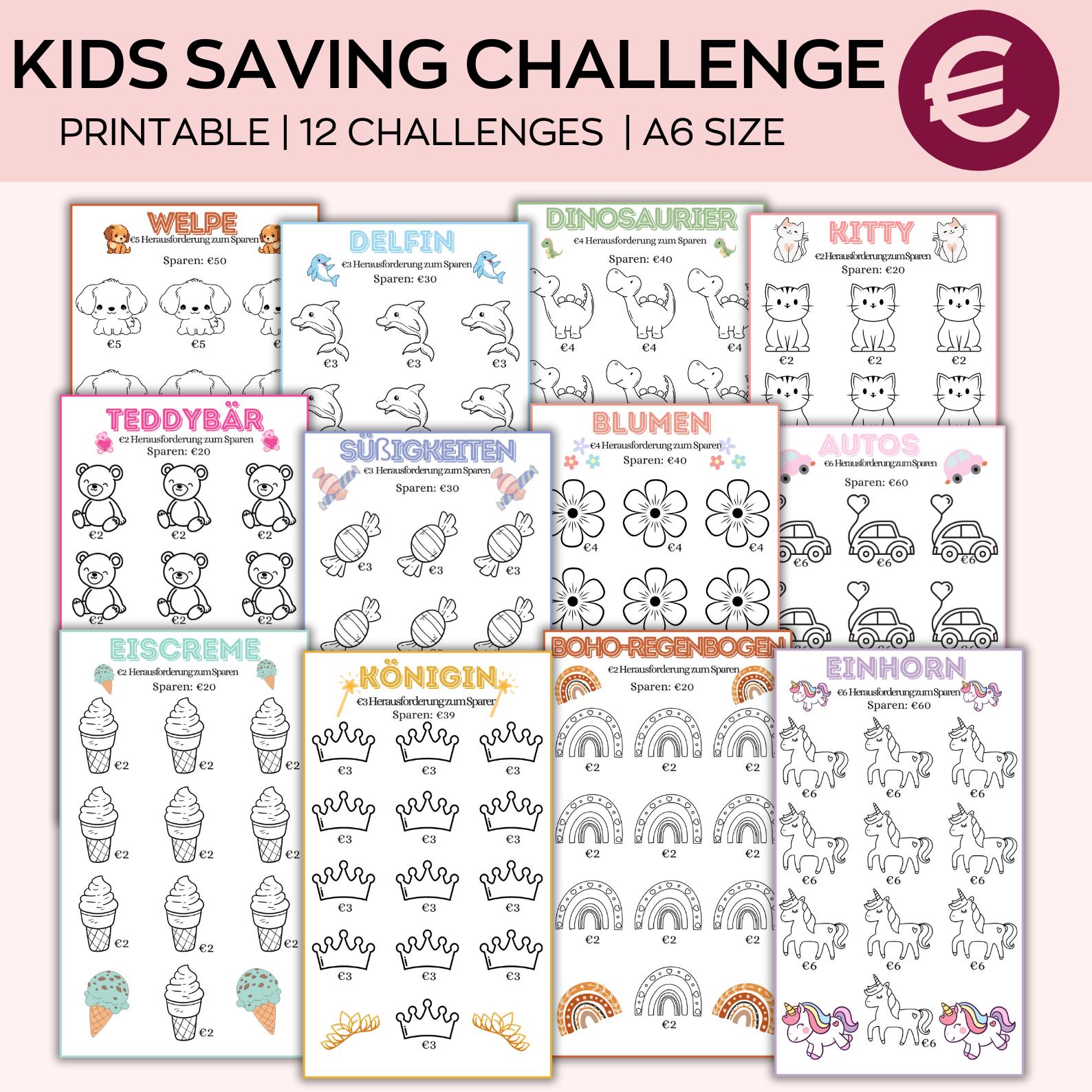 Kinder Spar Challenge Zum Ausdrucken, Mini Spar Challenge, Geld Spar ...