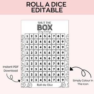 Shut the Box Savings Challenge, Roll the Dice-bingo, A6 Mini Savings ...