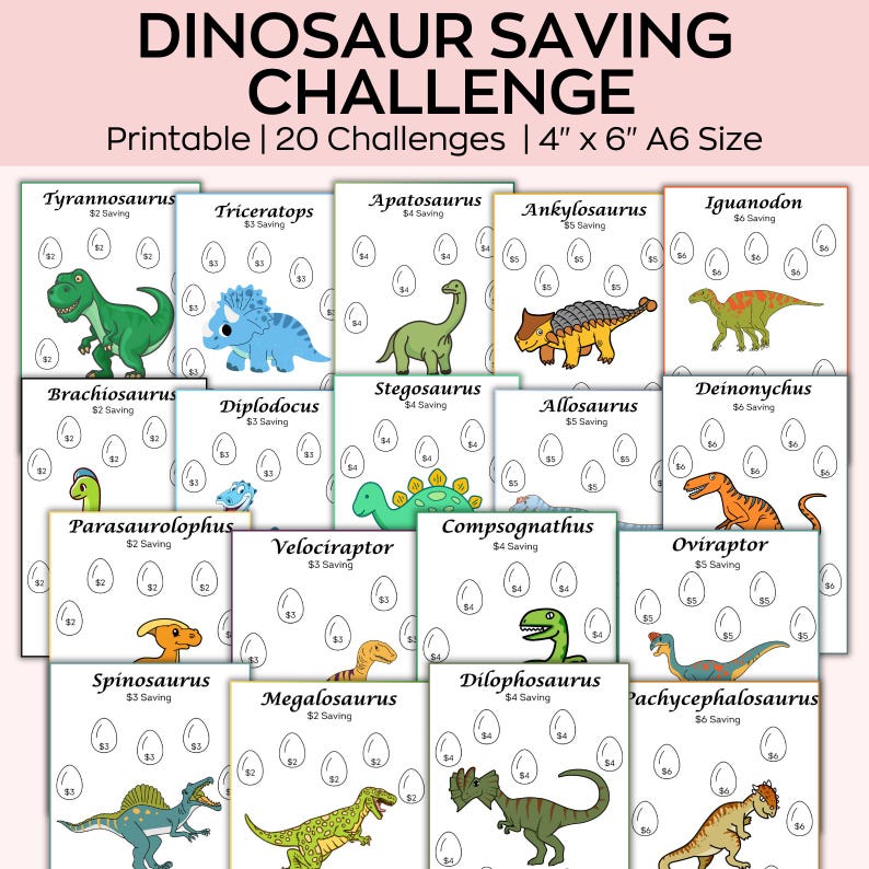Money Savings Challenges, Mini Dinosaur Savings Challenge, Kids Savings ...