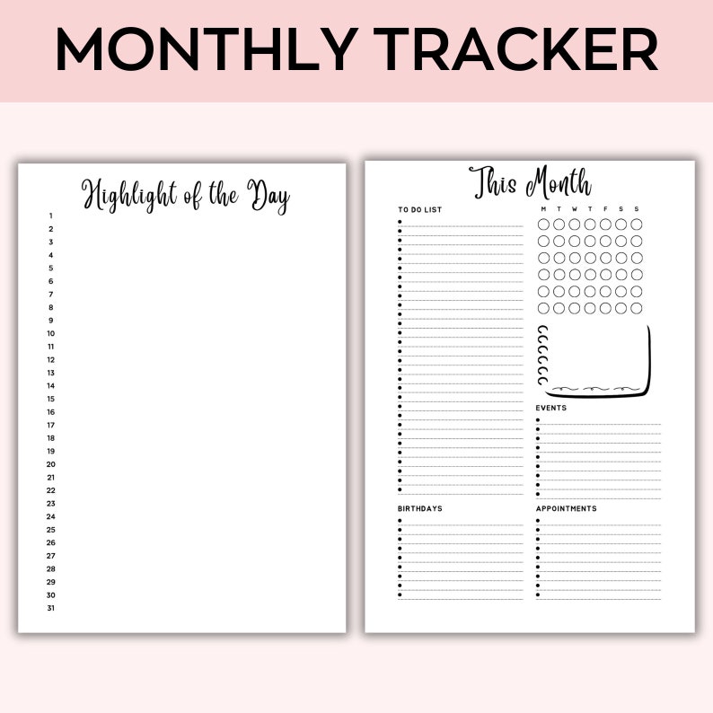 Monthly Tracker Bundle, A5 Printable Journal Pages, Everyday Habit ...
