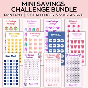 12 Mini Savings Challenge Bundle, A6 Savings Tracker Printable, Money ...