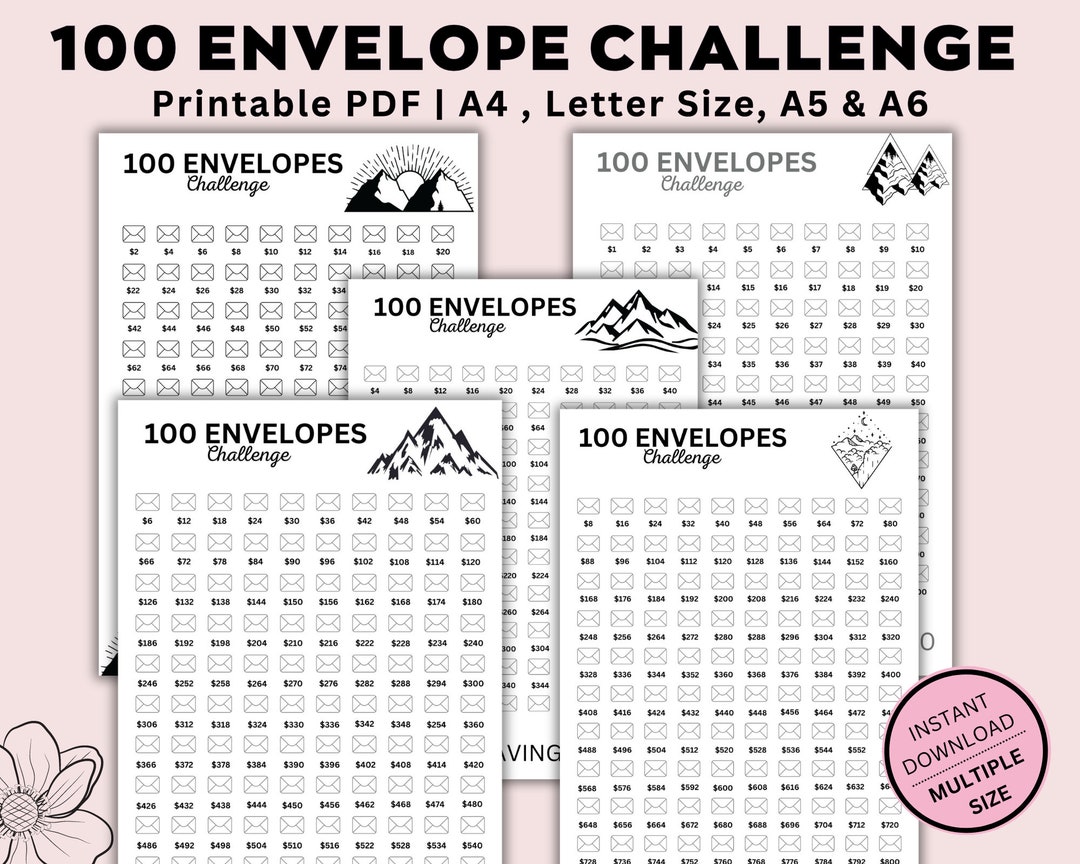 100 Envelope Saving Challenge,a6 Mountain Saving Tracker,cash Envelopes ...