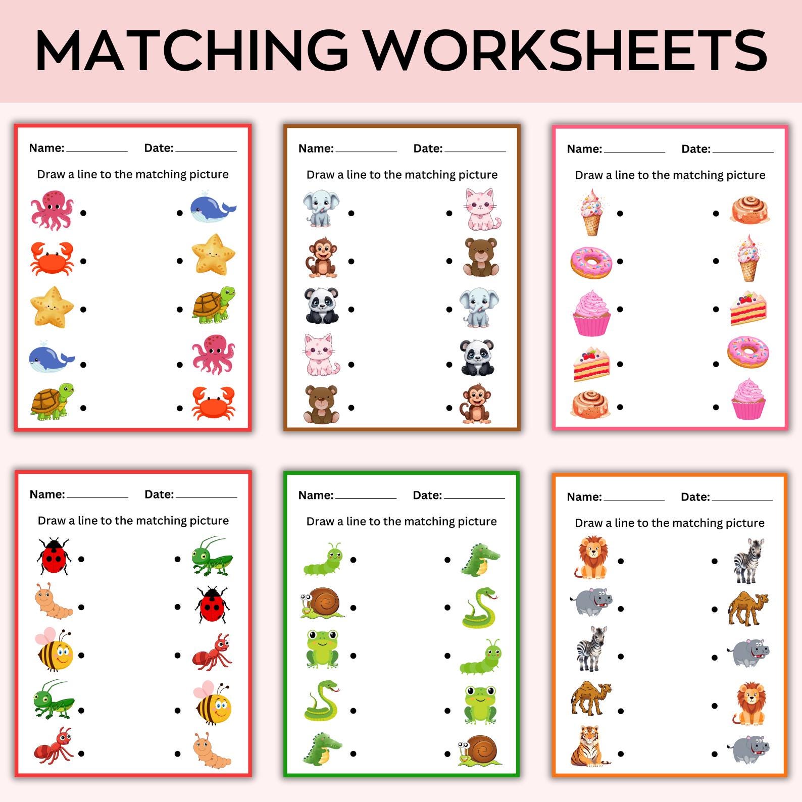 Printable Matching Worksheets, Match the Picture, Kindergarten ...
