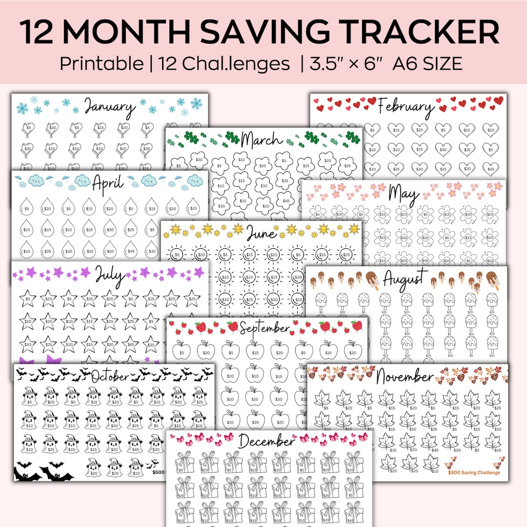 A6 Monthly Savings Challenge Printable, Mini Savings Challenge Bundle ...