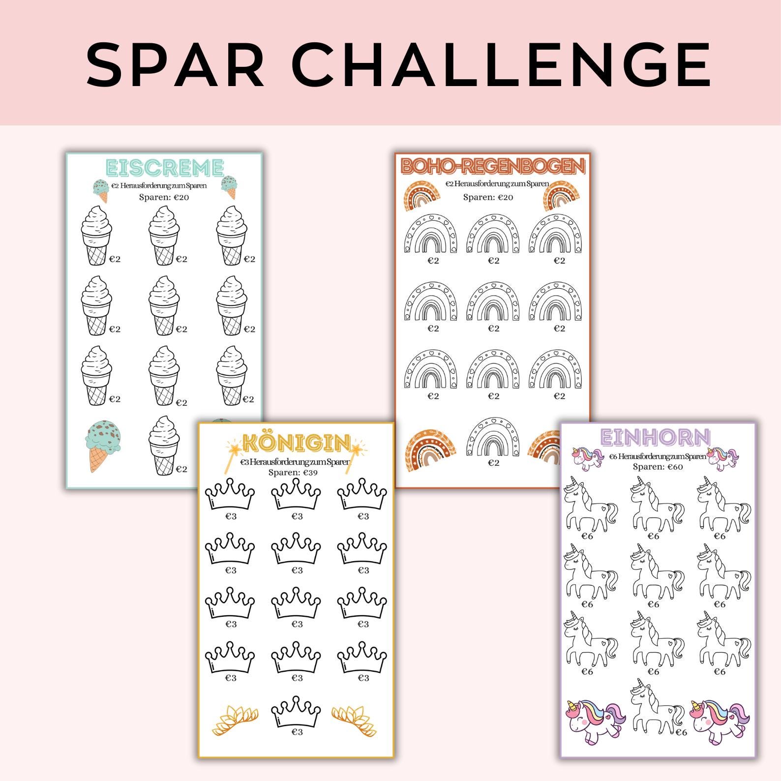 Kinder Spar Challenge Zum Ausdrucken, Mini Spar Challenge, Geld Spar ...