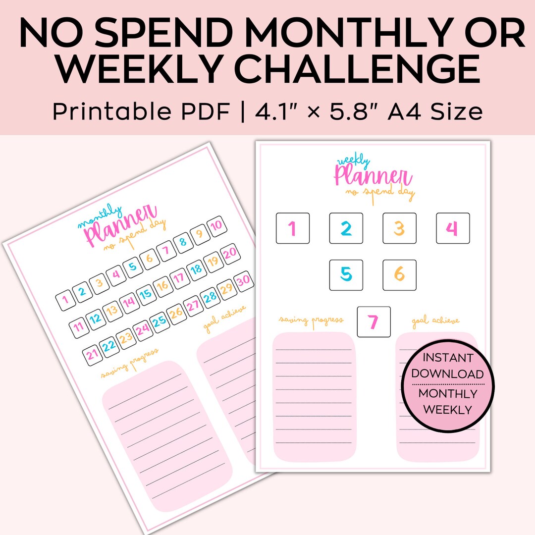 Monthly and Weekly No Spend Day Planner Printable, Emergency Fund ...