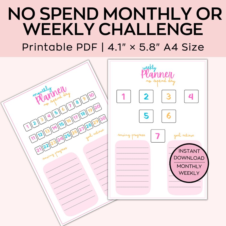 Monthly and Weekly No Spend Day Planner Printable, Emergency Fund ...