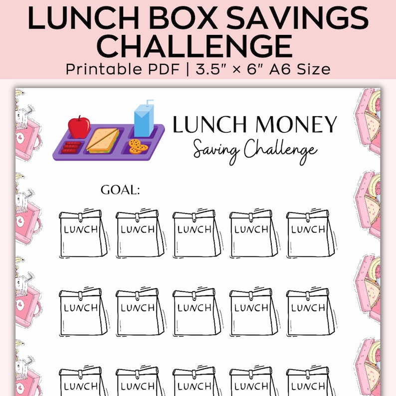 A6 Savings Challenge Printable,school Lunch Savings Challenge, Finance ...