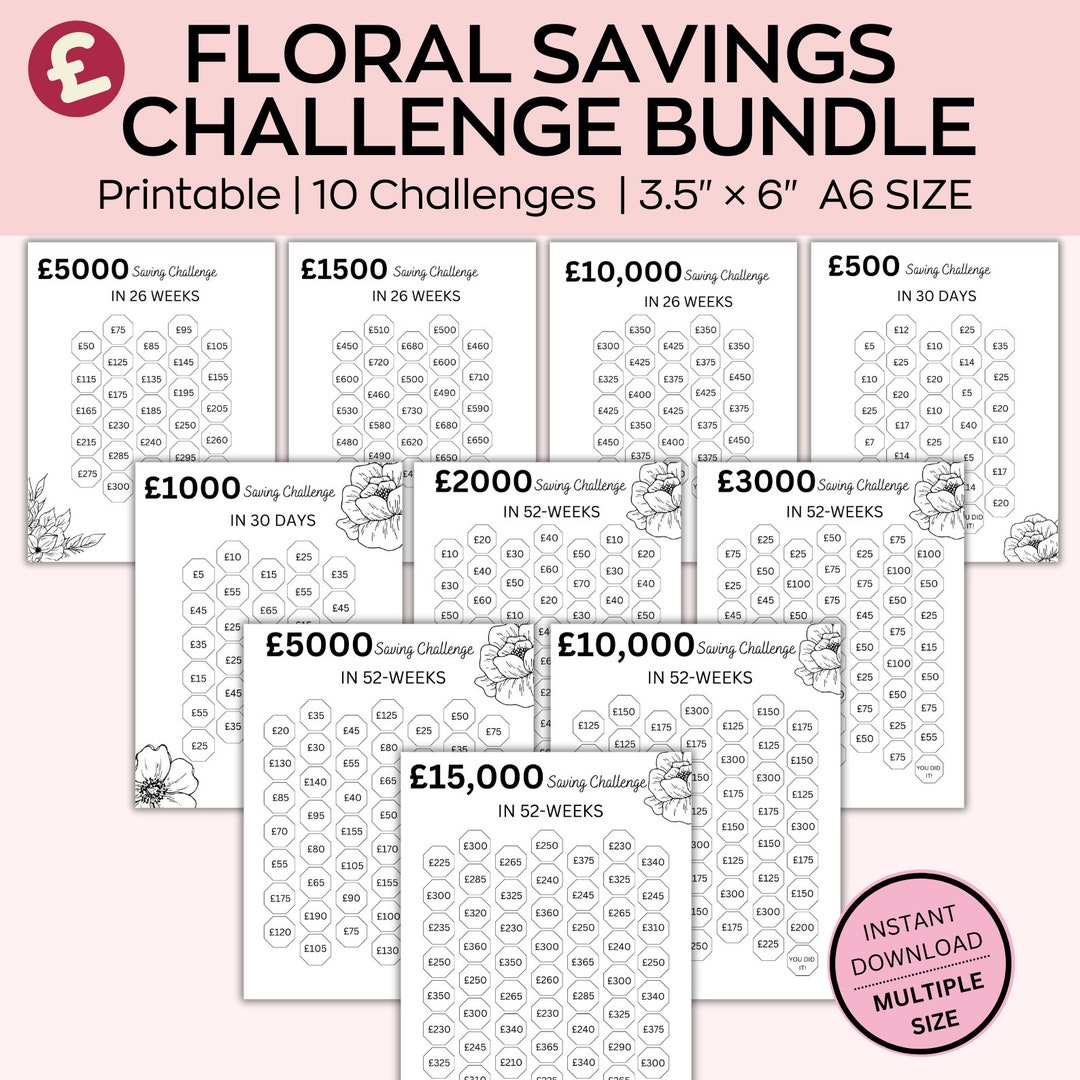 Pounds Saving Challenge Printable,flower Saving Tacker, Cash Budgeting ...