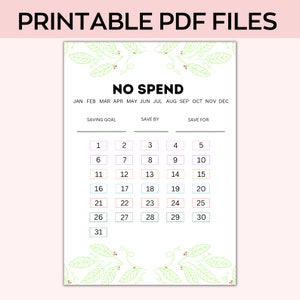 No Spend Month Tracker Printable, No Spend Challenge Printable ...