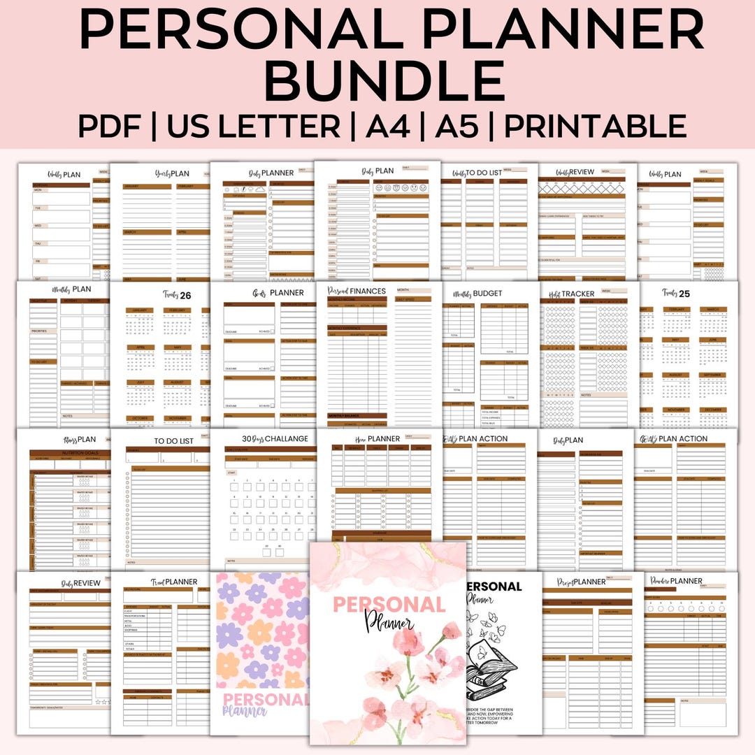 Personal Planner Bundle, Printable Planner, Daily Weekly Monthly ...