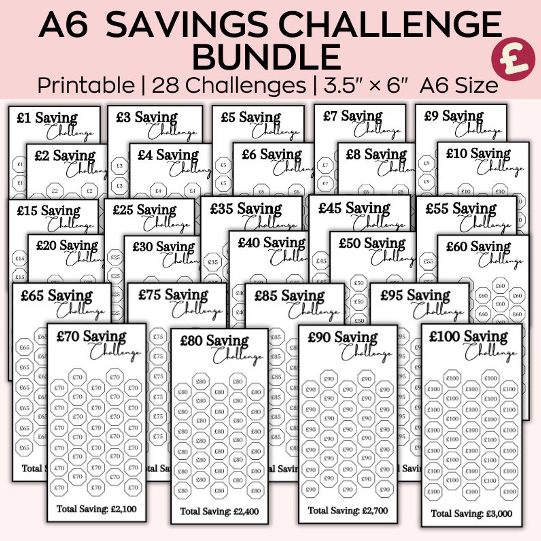 A6 Pounds Savings Challenge Printable, Print at Home, Money Tracker ...