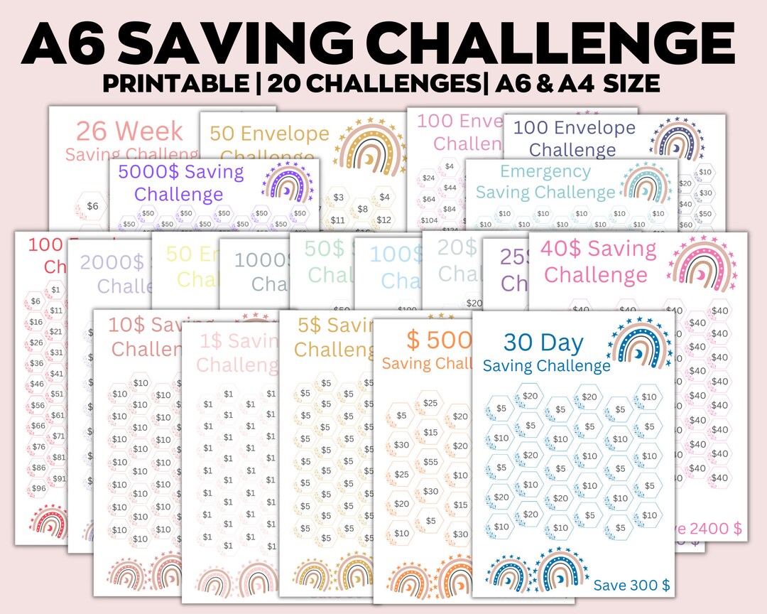 A6 Savings Challenge Printable, Boho Saving Money Tracker Bundle,saving ...