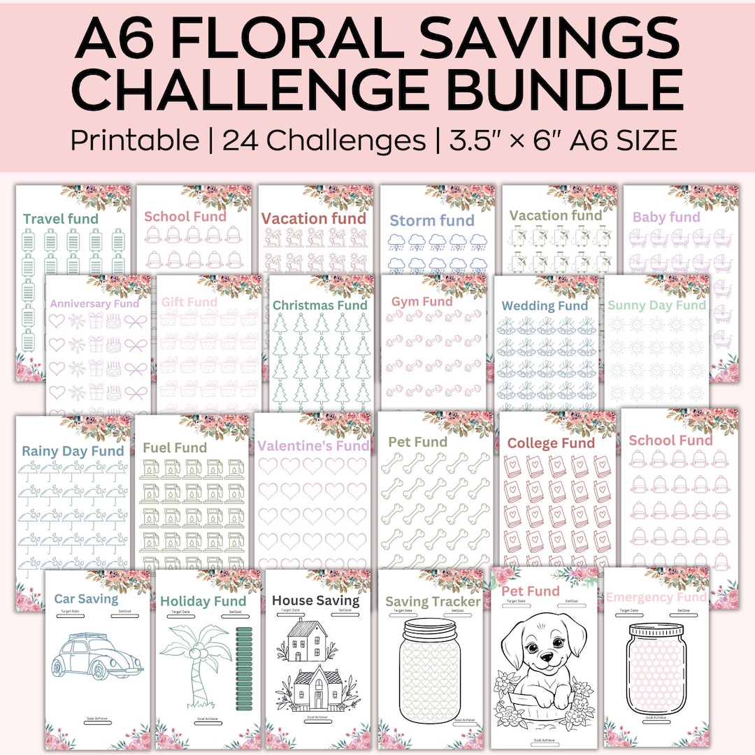 Pounds Savings Challenge Printable, Floral Saving Tacker, Cash ...