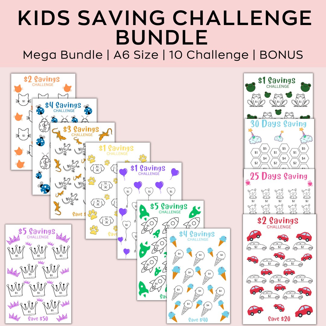 Kids Savings Challenge Printable, Mini Savings Challenge, Money Saving ...