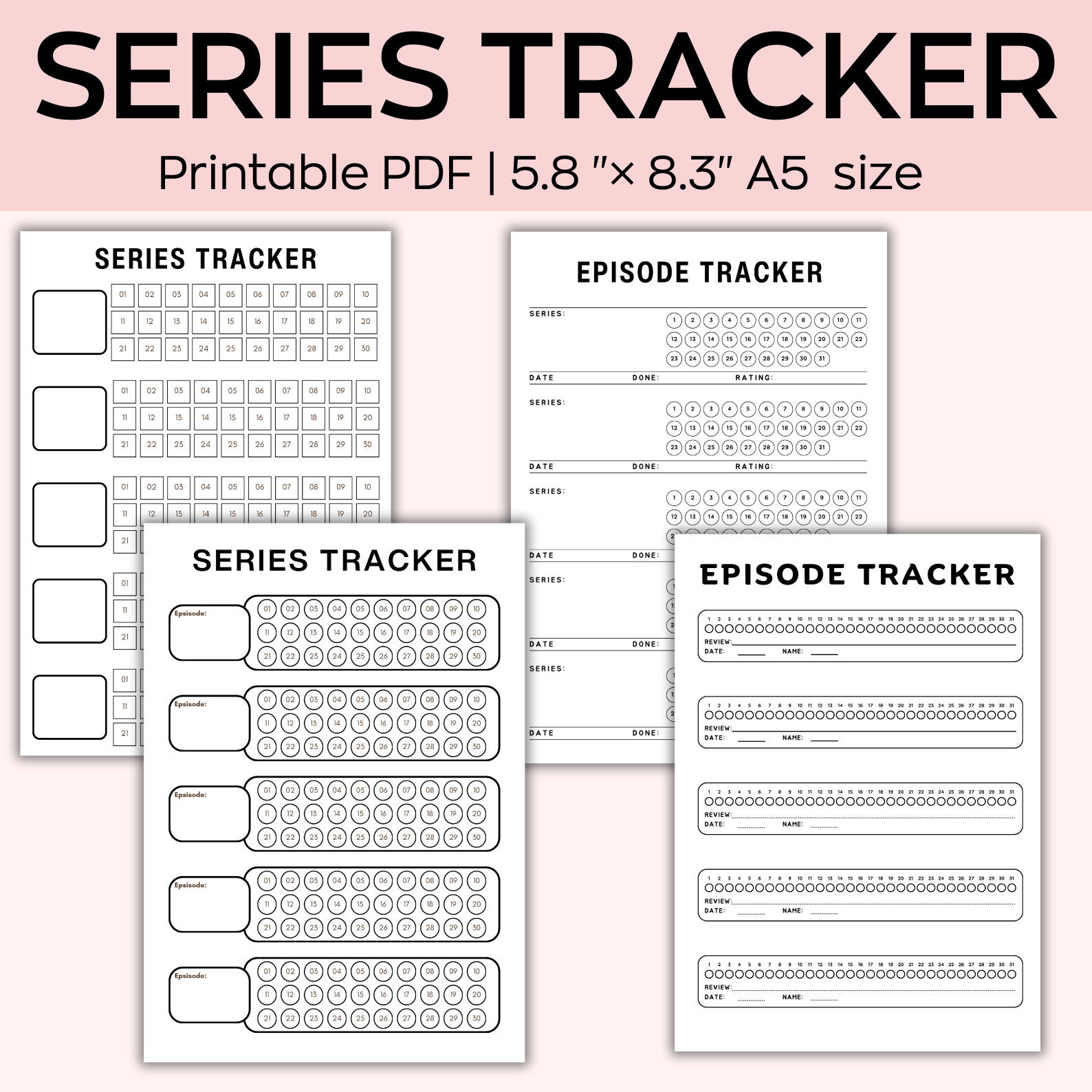 Series Tracker, A5 Journal Page Printable, Episode Tracker, Monthly ...