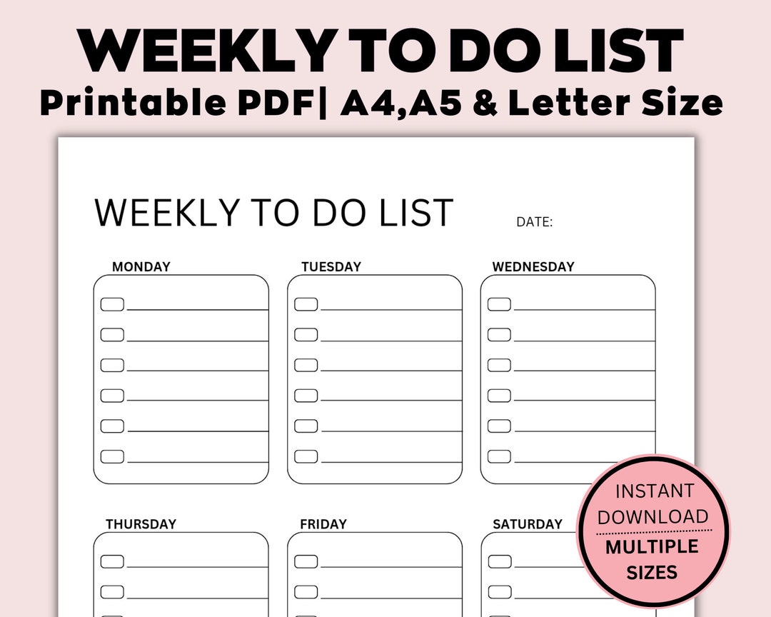 Weekly to Do List Printable Weekly Task List Template Weekly - Etsy