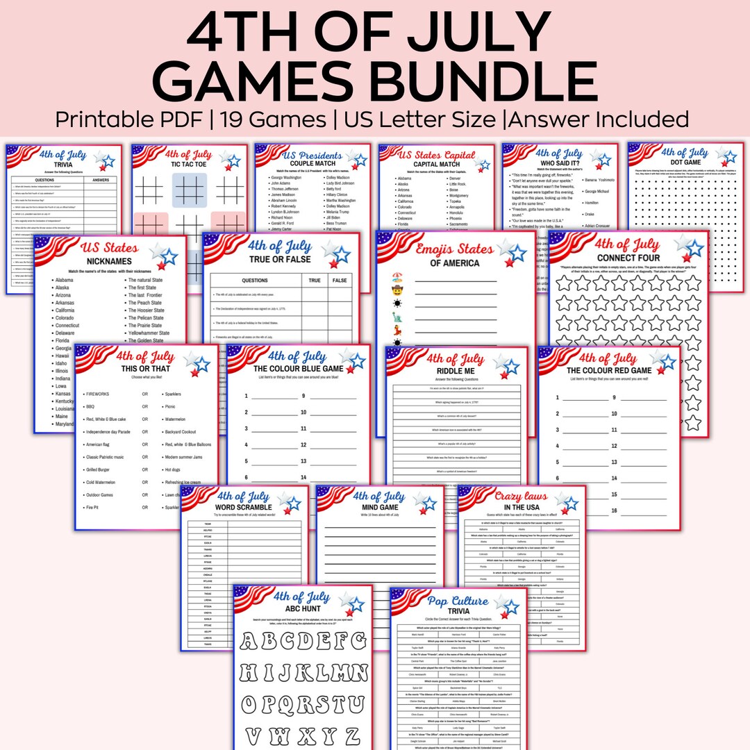 Printable 4th of July Games, Independence Day Games, 4th of July Picnic ...